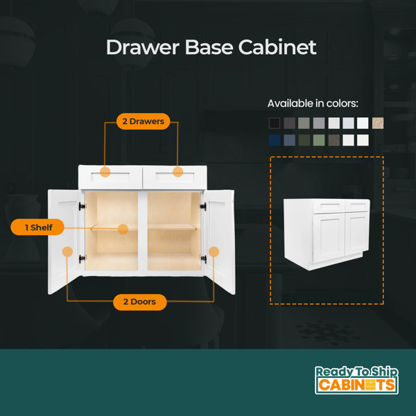 Ready To Ship Cabinets B42 Two Door Base Cabinet with 2 Drawers & Adjustable Shelf E | Wayfair